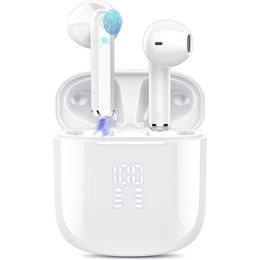 OYIB Bluetooth 5.3 4 Mikrofon IP7 Wasserdicht Ohrhörer LED-Anzeige wireless In-Ear-Kopfhörer (Weiß