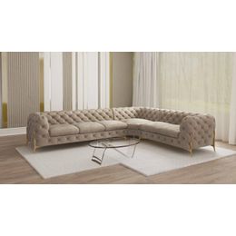 S-Style Möbel Ecksofa Chesterfield Ashley mit Goldene Metall Füßen