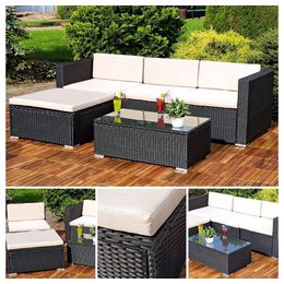 Feel2Home Gartenlounge-Set Gartenmöbel 5tlg Sitzgruppe Sofa Polyrattan Essgarnitur versch. Farben