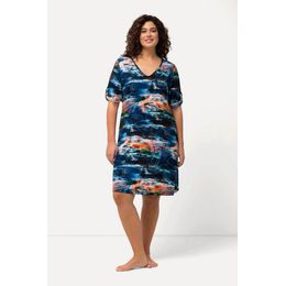 Ulla Popken Sommerkleid Jersey-Strandkleid A-Linie V-Ausschnitt Halbarm