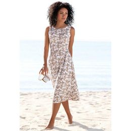 Beach Time Beachtime Sommerkleid mit Blumendruck, Midikleid aus Jersey, Strandkleid, beige