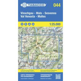 Tabacco Karte N.044 Vinschgau - Mals - Sesvenna - 1:25.000