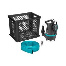 Gardena Schmutzwasser-Tauchpumpe 10500 BASIC, Hochwasser-Set, Tauch- / Druckpumpe schwarz/t&uuml;rkis, 400 Watt, inkl. Schlauch-Anschluss, Aufbewahrungsbox