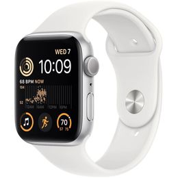 Apple Watch SE (GPS) 44mm Aluminiumgehäuse silber, Sportband weiß