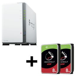 Synology DiskStation DS223J 2 Einschübe NAS-Server Leergehäue + 16TB (2x8TB) Seagate Ironwolf SATA 3.5 HDD Festplatten