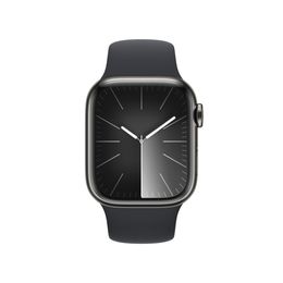 Apple Watch Series 9 (GPS + Cellular) 41mm Edelstahlgehäuse grau, Sportband Mitternacht S/M