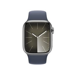 Apple Watch Series 9 (GPS + Cellular) 41mm Edelstahlgehäuse silber, Sportband sturmblau S/M