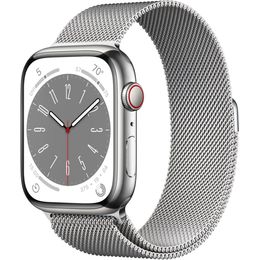 Apple Watch Series 8 (GPS + Cellular) 45mm Edelstahlgehäuse silber, Milanaisearmband silber