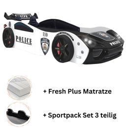 Autobett "Police" + Sportsitze Spielbett für Kinder 90x200 inkl. Lattenrost und Fresh Plus Matratze