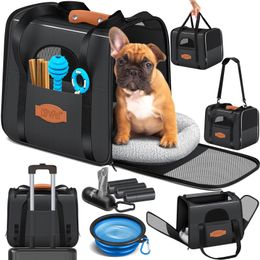 LOVPET® Hundebox Hundetasche Transportbox 2in1 Hunde & Katzentasche Hundetransportbox inkl. Pet-Kissen + 3x Beutelrollen + Napf 44x31x36xm Transporttasche für Haustiere, Haustiertransportbox