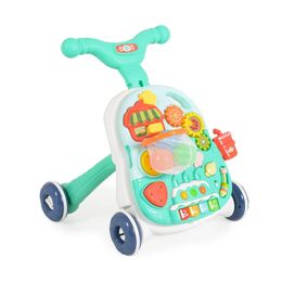 Moni Lauflernwagen 2 in 1 Korb, Musikfunktion, Spieltisch, Bälle, Spielcenter türkis