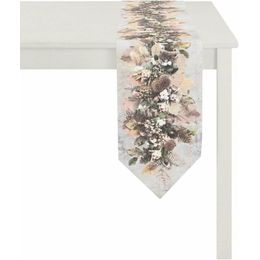 Apelt Tischband 8016 Winterwelt, Weihnachtsdeko, Weihnachten (1-tlg), beige|grau|grün|weiß