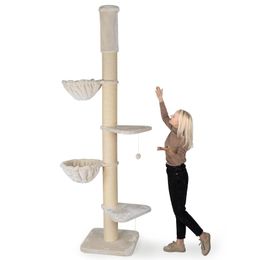 HAPPYPET Kratzbaum Deckenhoch bis 275 cm Katzenbaum Stabil XXL Creme Plus