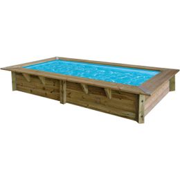 Ubbink Rechteckpool Sunwater (Komplett-Set, 9-tlg), 200 x 350 x 71 cm, Holzpool komplett mit Kartuschen-Filter, grau