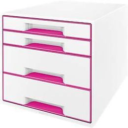 Leitz® Schubladenbox WOW CUBE 5213, 4 Schübe, DIN A4, Polystyrol, pink