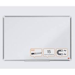 NOBO Whiteboard Premium Plus, Stahl weiß emailliert, magnethaftend, B 1200 x H 900 mm, inkl. abnehmbarer Stiftablage und 1 Boardmarker