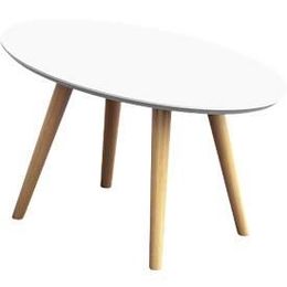 Beistelltisch SCANDI, oval, 4-Fuß Gestell aus Massivholz, B 650 x T 400 x H 350 mm, weiß /Buche