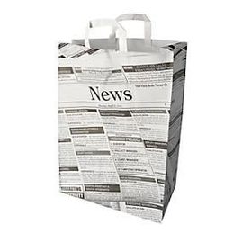 Tragetaschen Papstar Newsprint, bis 5 kg, mit Tragegriff, L 440 x B 320 x H 170 mm, Kraftpapier, grau-schwarz, 50 Stück