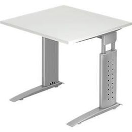Schreibtisch TARVIS, C-Fuß, Rechteck, B 800 mm, Gestell silber, höhenverstellbar, lichtgrau