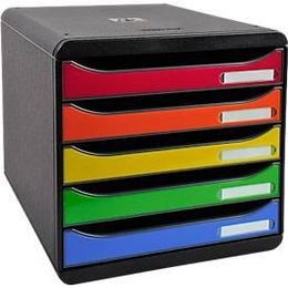 Exacompta Schubladenbox BIG-BOX PLUS, A4+, 5 halboffene Schübe mit Auszugsstopp, Griffmulde & Etikettenhalter, Etiketten, Blauer Engel, Kunststoff, harlekin