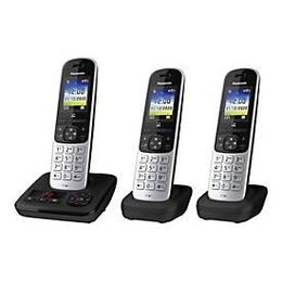 Panasonic KX-TGH723G - Schnurlostelefon - Anrufbeantworter mit Rufnummernanzeige/Anklopffunktion - DECTGAP - dreiweg Anruffunktion - Schwarz, Silber + 2 zusätzliche Handsets
