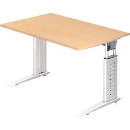 Schreibtisch TARVIS, C-Fuß, Quadrat, B 1200 mm, Gestell weiß, höhenverstellbar, Ahorn