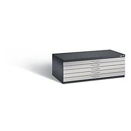 C+P Planschrank aus Stahl, für Formate bis DIN A1, 5 Schubladen, schwarzgrau/weißaluminium