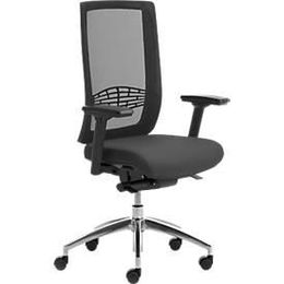 Bürostuhl WIKI, mit Armlehnen, Netz-Rücken, Gestell Aluminium poliert, schwarz