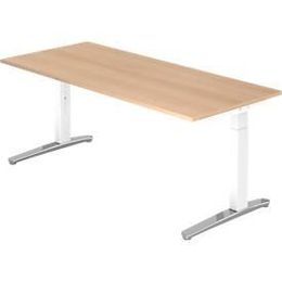 Schreibtisch TOPAS LINE, manuell höheneinstellbar, B 1800 mm, Eiche/weiß/alu poliert