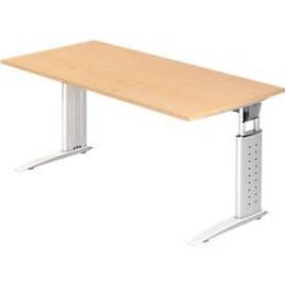 Schreibtisch TARVIS, C-Fuß, Quadrat, B 1600 mm, Gestell weiß, höhenverstellbar, Ahorn-Dekor