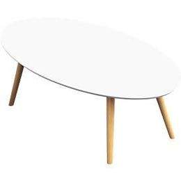 Beistelltisch SCANDI, oval, 4-Fuß Gestell aus Massivholz, B 850 x T 500 x H 350 mm, weiß /Buche