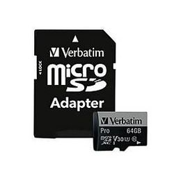 Verbatim PRO - Flash-Speicherkarte (SD-Adapter inbegriffen) - 64 GB - UHS Class 3 / Class10 - 300x/600x - microSDXC UHS-I
