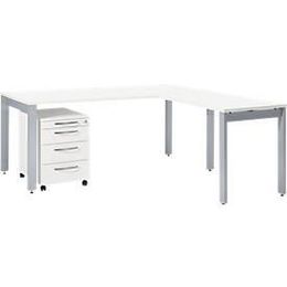 Schäfer Shop Schäfer Shop Select Komplettset LOGIN, 4-Fuß Schreibtisch 1800 mm, 4-Fuß Anbautisch, Rollcontainer, weiß
