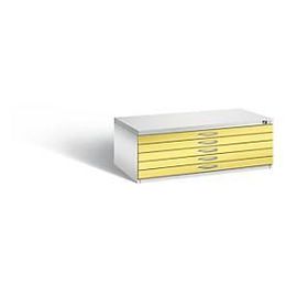 C+P Planschrank aus Stahl, für Formate bis DIN A1, 5 Schubladen, lichtgrau/gelb