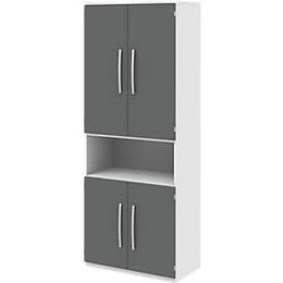 Aktenschrank BARI, 6 OH, 3 Böden, 1 offenes Fach, B 819 x T 430 x H 2174 mm, weiß/anthrazit