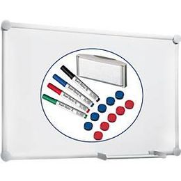 Whiteboard 2000 Maulpro, weiß kunststoffbeschichtet, magnethaftend, Rahmen silber, B 1200 x H 900 mm + 15-teiliges Zubehör-Set