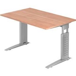 Schreibtisch TARVIS, C-Fuß, Rechteck, B 1200 mm, Gestell silber, höhenverstellbar, Nussbaum