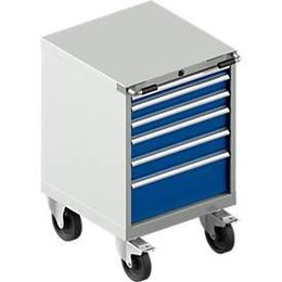 Schäfer Shop Schubladenschrank mit Rollen WSK 27-27, 6 Schübe, bis 75 kg, B 564 x T 572 x H 870 mm, lichtgrau/enzianblau