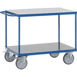 Tischwagen Fetra®, 2 Etagen, Lenk- & Bockrollen, bis 600 kg, Ladeflächen aus Hart-PVC mit L 850 x B 500 mm