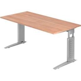 Schreibtisch TARVIS, C-Fuß, Rechteck, B 1600 mm, Gestell silber, höhenverstellbar, Nussbaum-Dekor