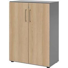 Schränke Breno, 3 OH, abschließbar, 28 kg je Boden, B 800 x T 420 x H 1100 mm, graphit/Eiche