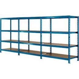 SZ Metall Komplettangebot Weitspann-Steckregal 600, B 4650 x T 600 x H 2000 mm, 1 Grundregal, 2 Anbauregale & 12 Böden, Stahl, himmelblau RAL 5015