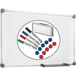 Whiteboard 2000 Maulpro, weiß emailliert, magnethaftend, Rahmen platingrau, B 1200 x H 900 mm + 15-teiliges Zubehör-Set