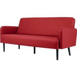 Dreisitzer Sofa easyChair® by Paperflow LISBOA, desinfektionsmittelbeständiger Kunstlederbezug rot, Fußgestell schwarz, B 1760 x T 815 x H 830 mm