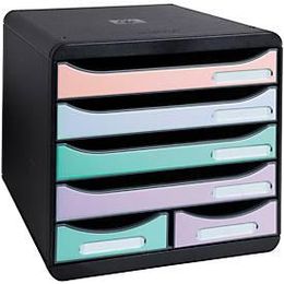 Schubladenbox Exacompta BIG BOX MAXI Aquarel, 4 Schübe für Format A4/A4+ & 2 längliche Schübe, Auszugstopp & Griffmulde, Recycling-Kunststoff, schwarz
