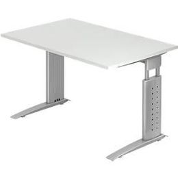 Schreibtisch TARVIS, C-Fuß, Rechteck, B 1200 mm, Gestell silber, höhenverstellbar, lichtgrau
