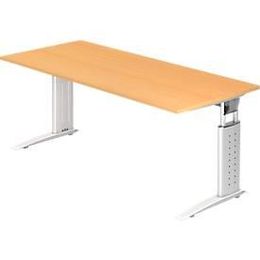 Schreibtisch TARVIS, C-Fuß, Quadrat, B 1800 mm, Gestell weiß, höhenverstellbar, Buche-Dekor