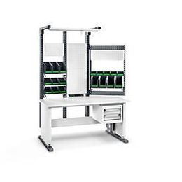 Bott Arbeitsplatzsystem Avero Komplettmodul 1, per Handkurbel höhenverstellbar, HPL beschichtete Spanplatte, bis 200 kg, lichtgrau/anthrazitgrau