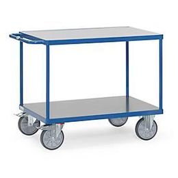Tischwagen Fetra®, 2 Etagen, Lenk- & Bockrollen, bis 600 kg, Ladeflächen aus Hart-PVC mit L 1000 x B 700 mm