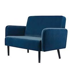 Zweisitzer Sofa easyChair® by Paperflow LISBOA, Samtbezug blau, Fußgestell schwarz, B 1240 x T 815 x H 830 mm